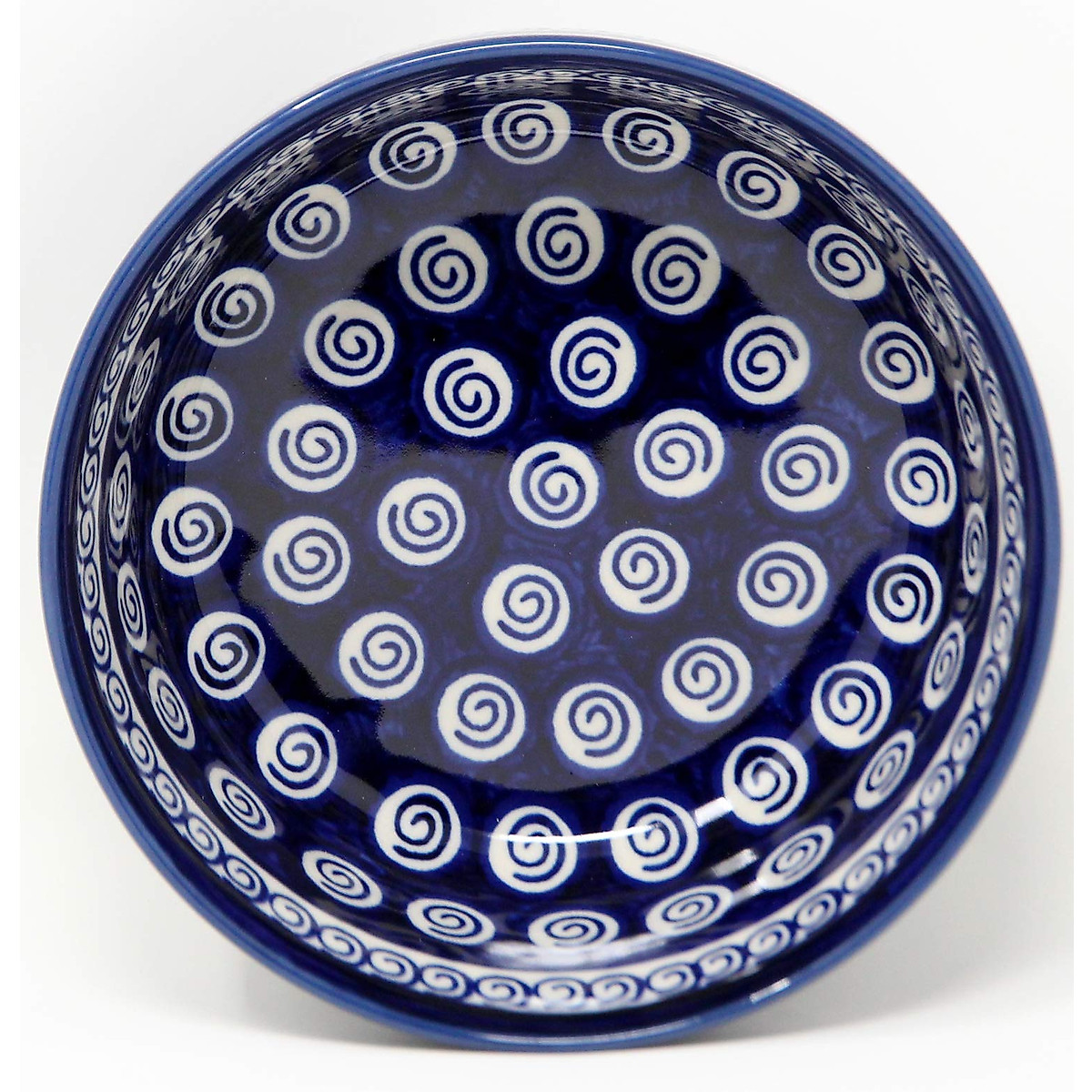 Polish Pottery Bowl 6 Inch From Zaklady Ceramiczne Boleslawiec Cobalt Swirl Pattern, Height: 2.5" Diameter: 6" Capacity: 24 Oz.