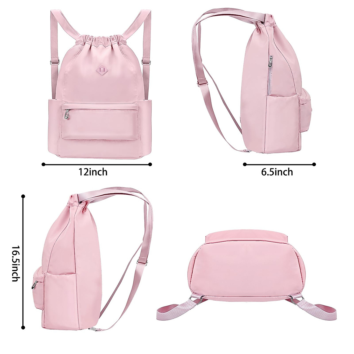 BAVELOE Drawstring Backpack with Wet Pocket Gym Backpack Water-Resistant Cinch String Bag Beach Swim for Women Men（Pink）