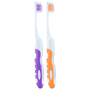 Azi 2pc Premium TSA Approved Travel Toothbrush On The Go Folding Medium Bristles & Tongue Cleaner/Gum Massager Travel Camping Handbag Backpack Car RV Dorm Gym School Locker