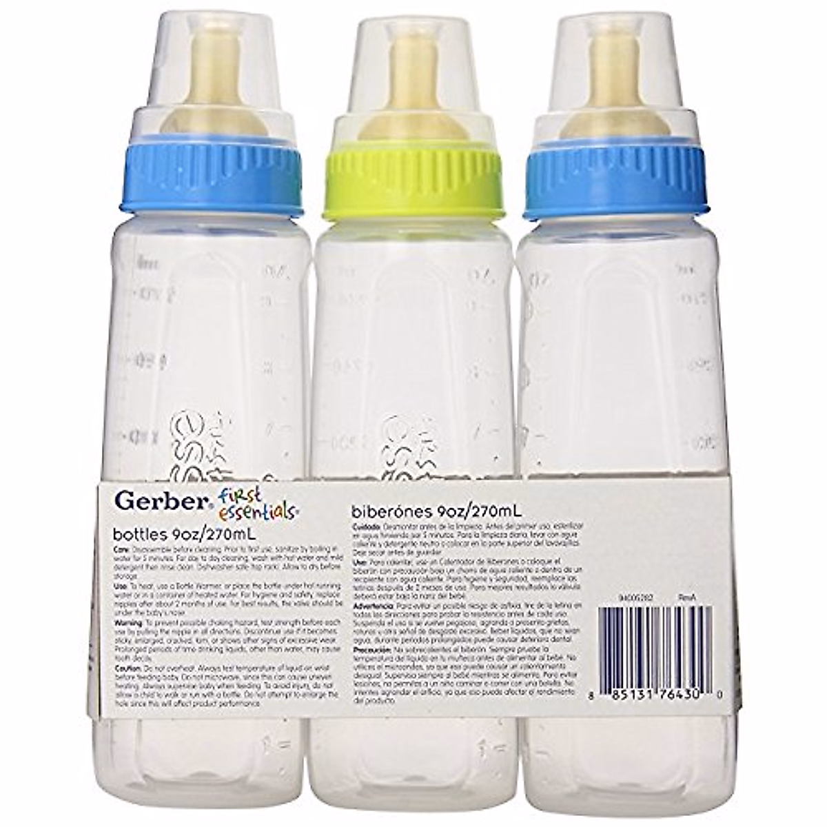 Gerber First Essential Clear View Plastic Nurser With Latex Nipple, BPA Free, Colors may vary, 3 Pack