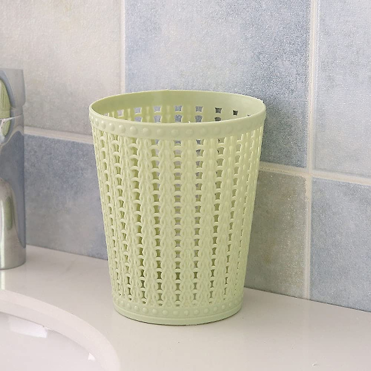 HOIRIX 2Pack Mini Wastebasket Round Plastic Small Desktop Trash Can Garbage Bin for Bathrooms,Kitchens, Home Offices (Color : Beige, Size : 2Pack)