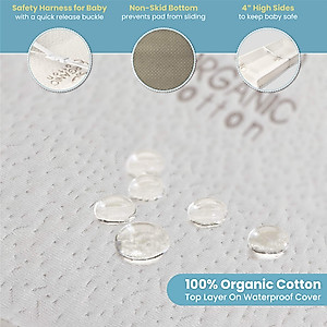 LA Baby 4-Sided Diaper Changing Pad, 32" with 100% Organic Cotton Top Layer on Waterproof Cover - Made in USA. Non-Skid Bottom, Safety Strap, Fits All Standard Changing Tables/Dresser Tops