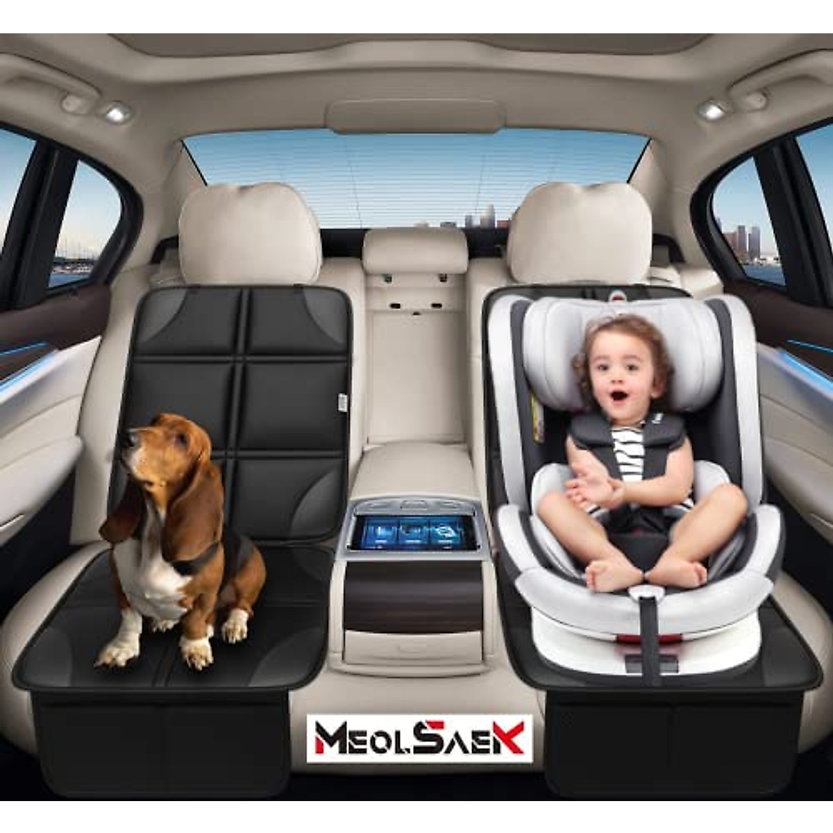 Meolsaek Car Seat Protector, Non-Slip Padded Backing Will Not Leave Imprint, Thickest Carseat Seat Protector for Child Car Seat 2 Pack for SUV, Sedan, Truck, Leather Car Seat (Black)