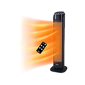WarmWave Deluxe Digital 30" Ceramic Oscillating Tower Space Heater with Remote Control, Black