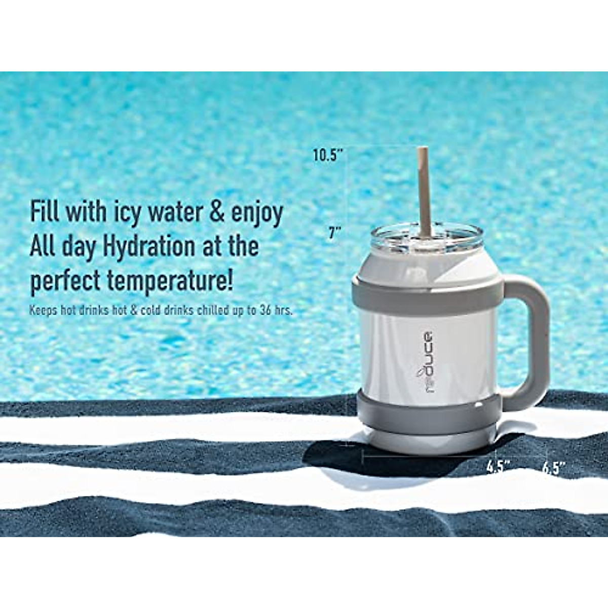 Reduce 50 oz Mug Tumbler with Handle and Straw - Stainless Steel with Sip-It-Your-Way Lid - Keeps Water Cold up to 36 Hours - Sweat Proof, Dishwasher Safe, BPA Free - Glacier, Opaque Gloss