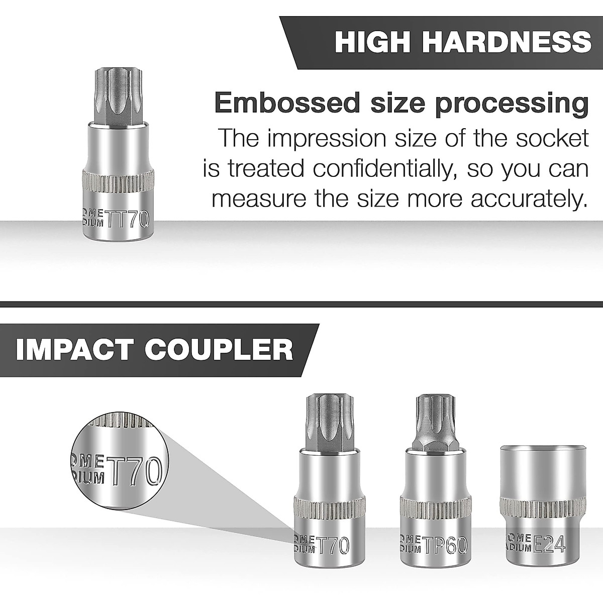 EACELIY 60pcs Torx Bit Socket Set, Hex Star Sockets, S2 and CR-V Steel, Includes Torx E socket (E4-E24), Torx Bit Socket (T6-T70), Torx Tamper Bit Socket (TT6-TT70), Torx Plus Bit Socket (TP8-TP60)