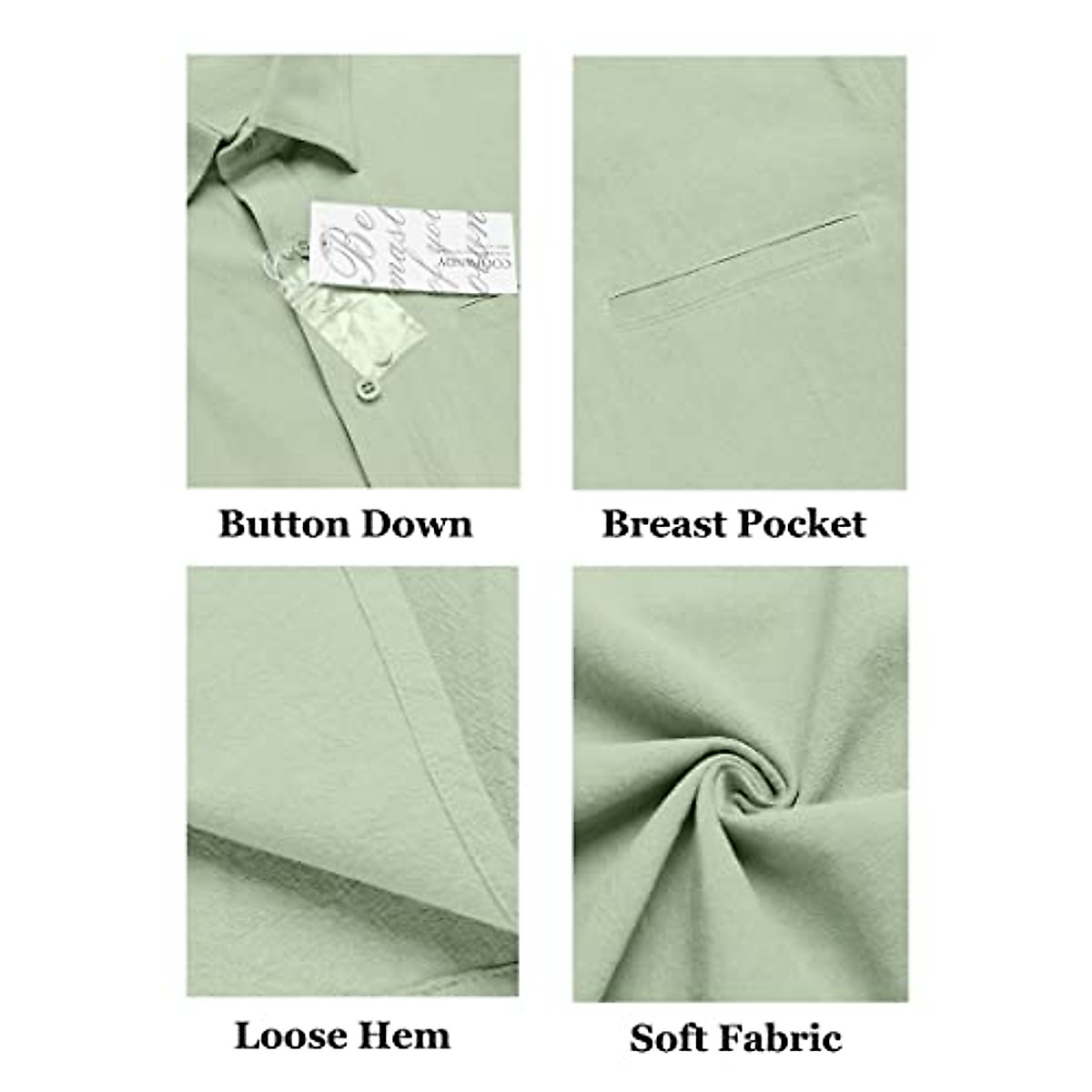 COOFANDY Mens Casual Short Sleeve Button Shirts Regular Fit Linen Shirt Lightweight Summer Tropical Shirts for Men Green