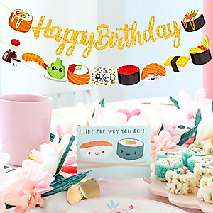 Sushi Happy Birthday Party Banners 2Pcs Glitter Sushi Garland Banners Let's Roll Sushi Party Cutout Banners Japanese Sushi Party Decorations for Sushi Theme Baby Shower Supplies