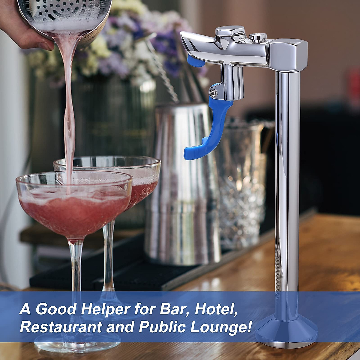 WOWOW Glass Filler Faucet, 9-Inch Push-Back Water Filler Faucet Deck Mount Pedestal Glass Filler Water Station, Stainless Steel Drinking Water Filling Faucet for Bar Hotel Restaurant Cafes