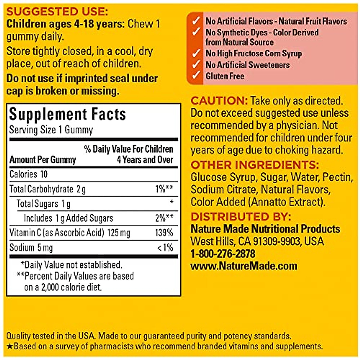 Nature Made Kids First Vitamin C Gummies, Dietary Supplement for Immune Support, 110 Gummies, 110 Day Supply