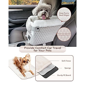 PETSFIT Center Console Dog Car Seat with Safe Protection Hooks, Pet Car Seat with Upgraded Safety Tethers, Washable Cushion, Console Dog Car Seats for Small Dogs Up to 12 Lbs(Grey)