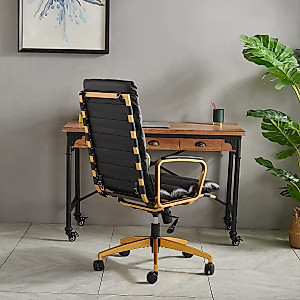 CAROCC Black Gold Desk Chair Black Gold Office Chair high Back Modern Office Chair managerial Chairs & Executive Chairs Swivel Office Chair Black Leather and Gold(1902 Gold Black)
