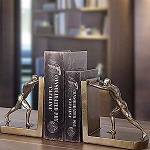 QLAZO Bookend Supports HeavyDuty ， Small Humanoid Bookend Set of Two, Bronze Finish Book Organizer Children Adults Desk Office Home Decoration