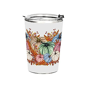 Jihqo Autumn Pumpkins Thanksgiving Tumbler with Lid and Straw, Insulated Stainless Steel Tumbler Cup, Double Walled Travel Coffee Mug Thermal Vacuum Cups for Hot & Cold Drinks 12oz