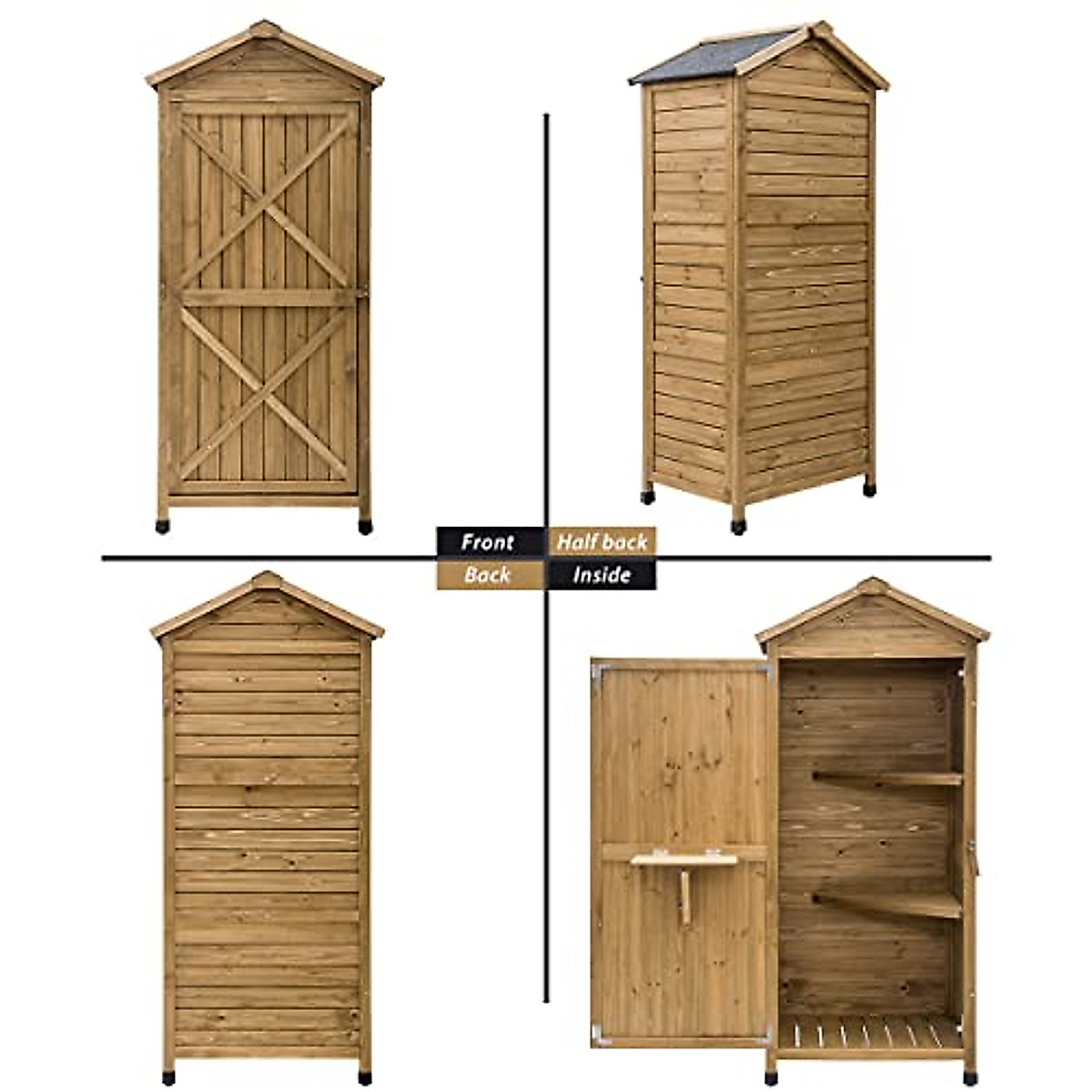 Lifeand 5.1ft×2.1ft Outdoor Wooden Storage Sheds,Tool Organizer Storage Cabinet with Waterproof Asphalt Roof, Fir Wood Lockers with Workstation,Natural