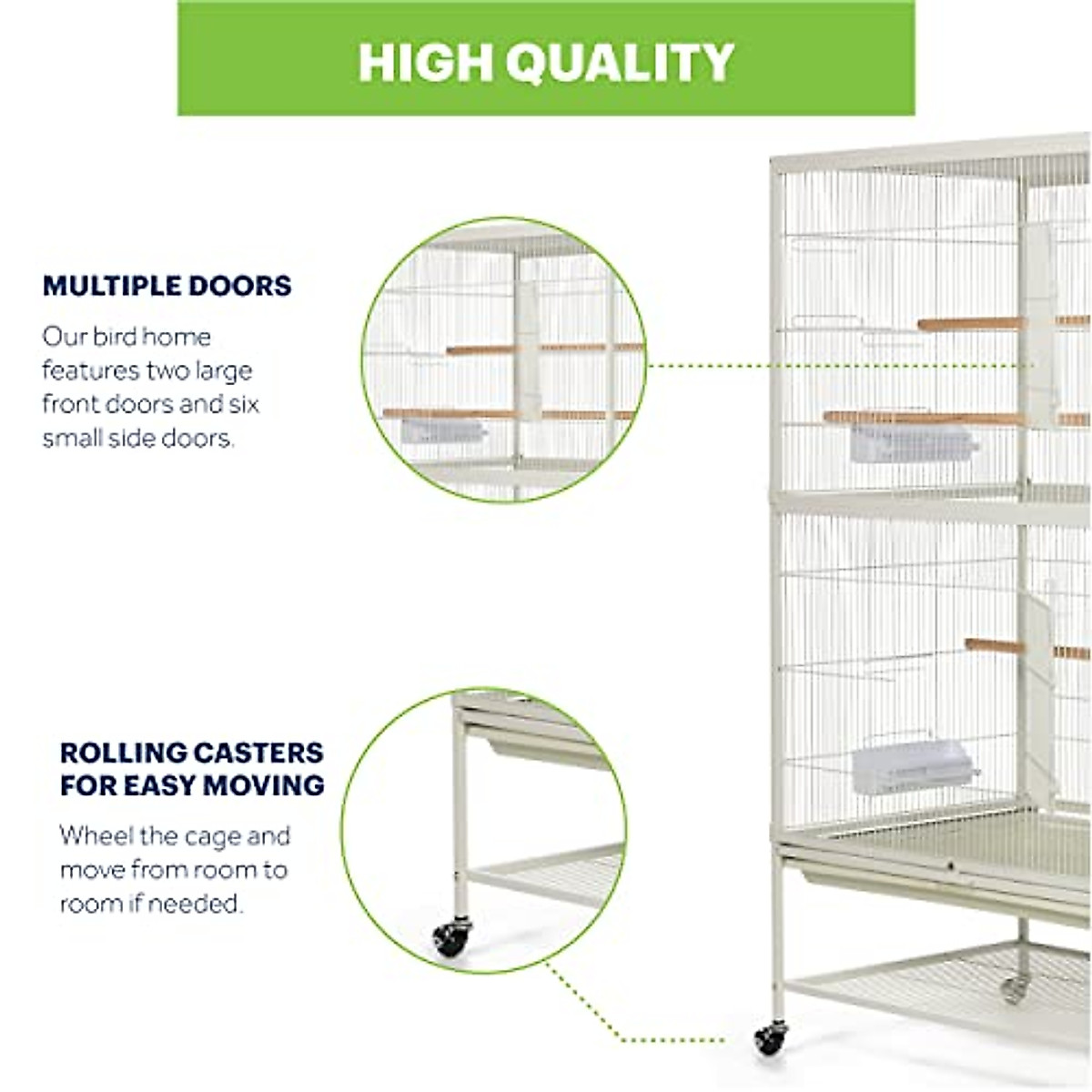 Prevue Pet Products Wrought Iron Flight Cage with Stand, Large Birdcage for Pets, Metal Cage Standing Birdcage, Chalk White
