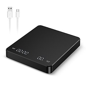 AMIR Digital Kitchen Scale with Timer, Drip Espresso Scale 3kg/0.1g High Precision, Rechargeable Portable Coffee Scale, 3 Units, Tare, Auto Off