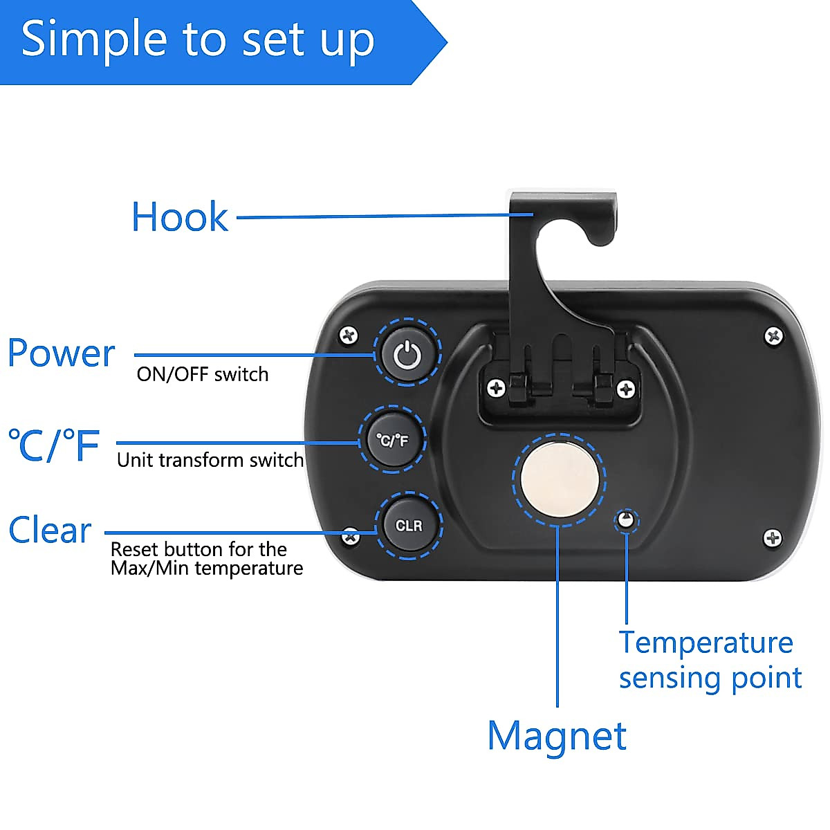 2 Pack Refrigerator Fridge Thermometer Digital Freezer Room Thermometer Waterproof Large LCD Display Max/Min Record Function-Black