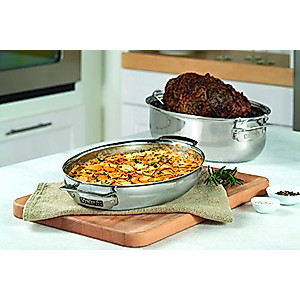 Viking Culinary 3-Ply Stainless Steel Oval Roasting Pan, 8.5 Quart, Includes Metal Induction Lid & Rack, Dishwasher, Oven Safe, Works on All Cooktops including Induction