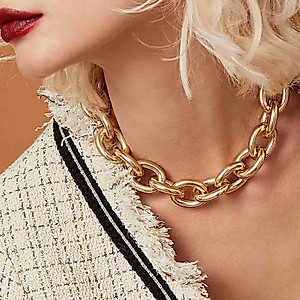 ACEDRE Chunky Choker Necklaces Gold Cuban Link Chain Hiphop Thick Clavicle Statement Necklace Punk Neck Jewerly for Women and Men (A-Gold)