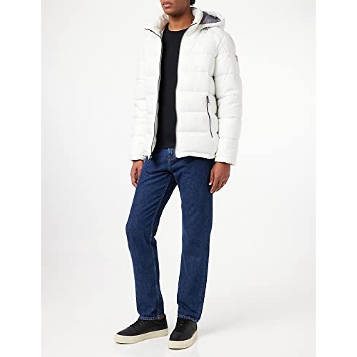 GUESS Men Mid-Weight Puffer Jacket with Removable Hood, White, Medium