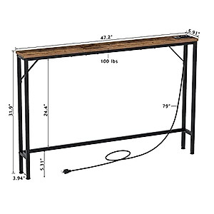 Tohomeor 5.9" Skinny Behind Sofa Console Table with Charging Station 47.24" Narrow Long Behind Couch Table with Power Outlets USB Ports Thin Entry Table for Entryway Living Room Hallway