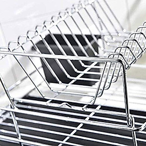 SDGH Stainless Steel Bowl Drain Rack - Double-Layer Tableware Storage Rack 47*33.5*32cm