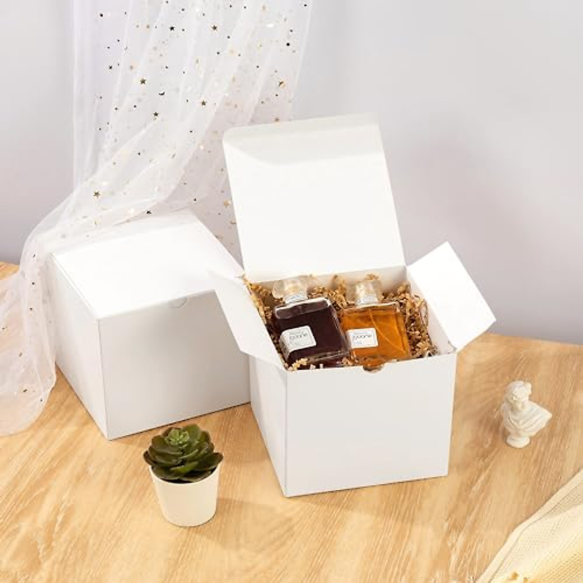 OfficeCastle 10 Pcs White Paper Gift Box with Lids, 8”x8”x6” White Foldable Paper Boxes for Party Presents, Birthday, Bridal Showers, Business