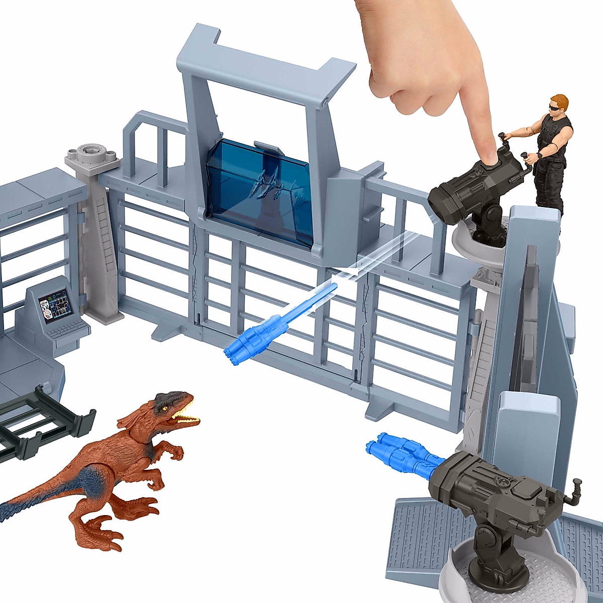 Mattel Jurassic World Dominion Outpost Chaos Playset with 1 Dinosaur & 1 Human Action Figure, 2 Blasters & More, 4ft Long, Breakaway Parts