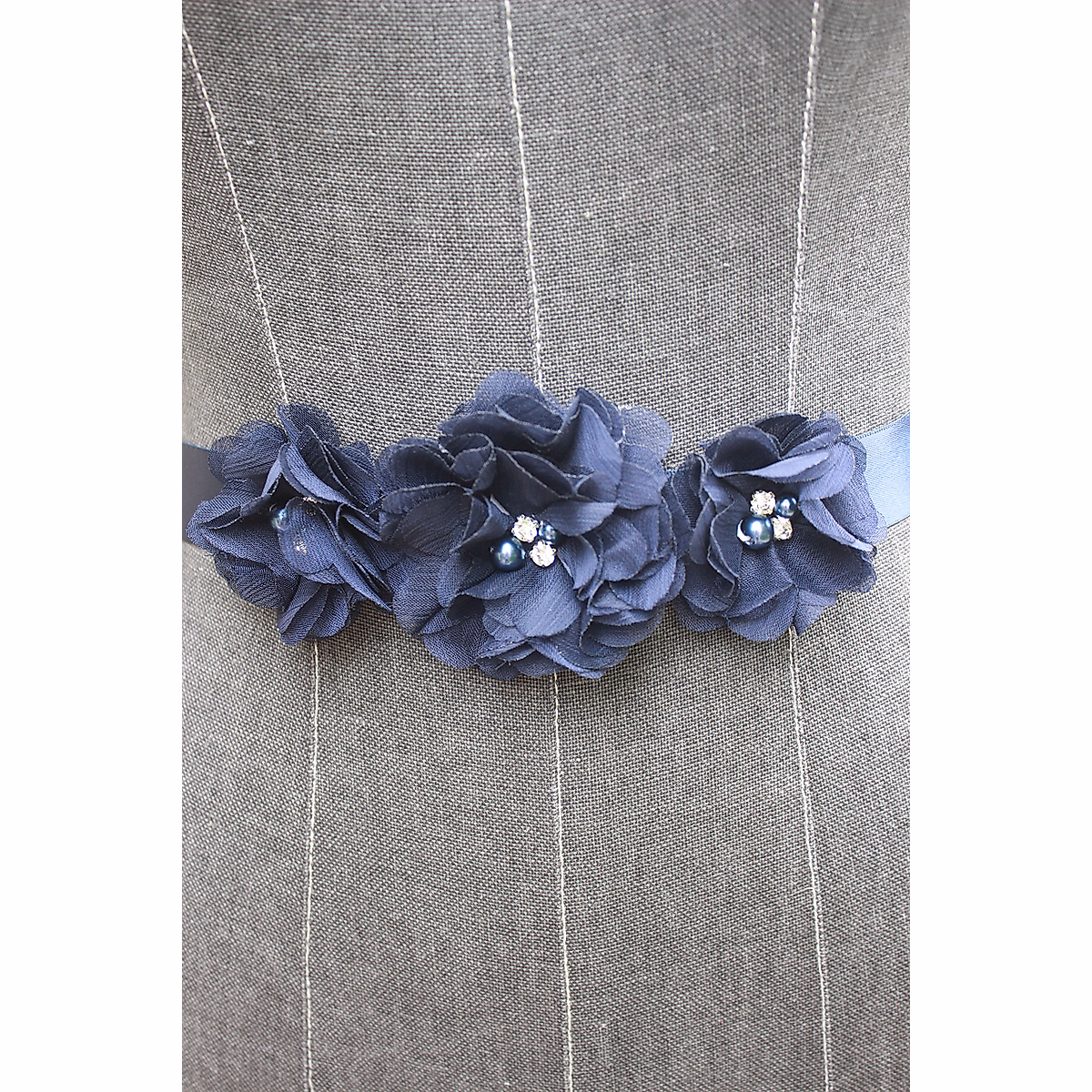 Nania Bridesmaid and Flowergirls sashes wedding sash pearls flowers belts (Dark navy)