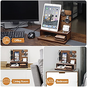 Homde Solid Wood Charging Station Storage/Nightstand for Multiple Devices Including Phone, Smart Watch, Laptop, Tablet Perfect as an Electronic Organizer Gift for Men