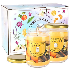 Pack of 2 Orange & Vanilla Odor Elimination Scented Candles Gift Set for Women, Soy Wax Aromatherapy Candles for Home