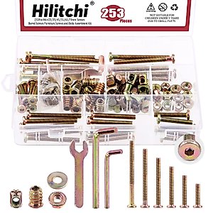 Hilitchi 253PCS M6(25-75mm) Zinc Plated Crib Screws Hardware Assortment Kit, Hex Drive Socket Cap Furniture Barrel Screws Bolt Nuts with A Hex Wrench for Furniture Beds Crib