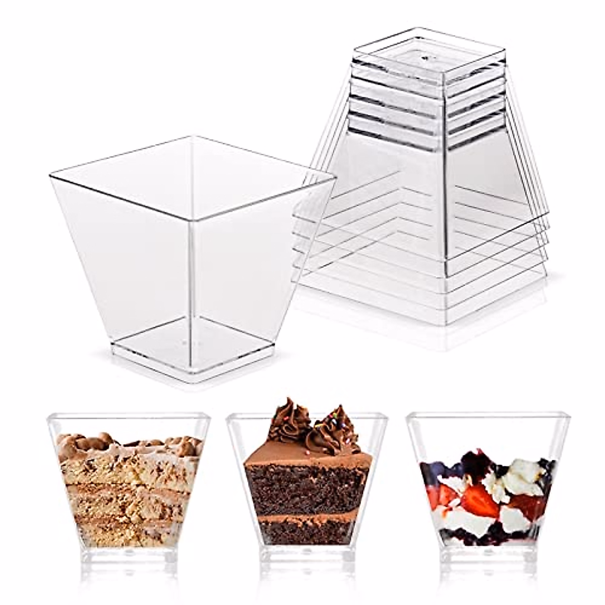 XiyaxiVici 50 PCS 2 oz Square Mini Plastic Dessert Cups, Transparent Parfait Cups Fruit cups Clear Appetizer Cups for Party Yogurt Fruit Trifle Mousse Pudding Ice Cream Cups