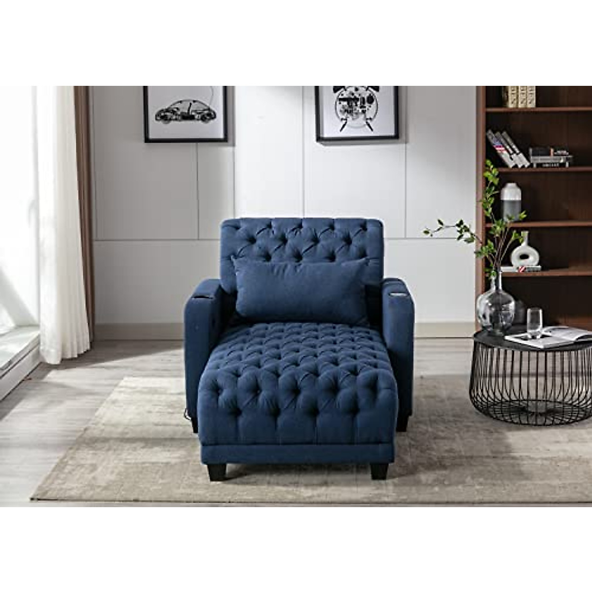 HAUSHECK, 3-in-1 Convertible Adjustable Backrest, Armrest Pocket & Pillow, Single Armchair Sleeping Chairs for Adults, Sleeper Sofa Bed for Living Room Apartment, 40.16''L x 57.09''W x 38.04''H, Navy