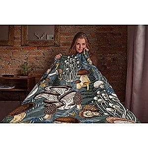 Yaoola Dark Green Wild Jungle Mushroom Flannel Blanket, All Season Soft Cozy Plush Bed Throw fit Bedroom Living Room Sofa Couch Bedding Office Cinema Farmhouse Beach Yoga Travel 80"x60" for Adult