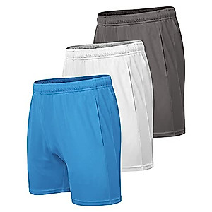 COOFANDY Men's 3 Pack Gym Workout Shorts Mesh Weightlifting Squatting Pants Training Bodybuilding Jogger with Pocket,Light Blue/White/Dark Grey,Medium