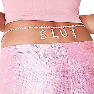Rhinestone Letter Belly Chain Body Jewelry Metal Waist Chain Belt Lower Back Chain Crystal Body Chain for Women (Color 2)