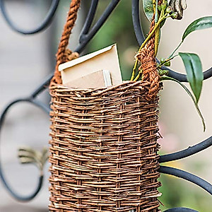 IMFFSE Handmade Wicker Woven Flower Basket Home Door Letter Collection Basket Wall Hanging Wall Retro Old Rack Without Plants,S