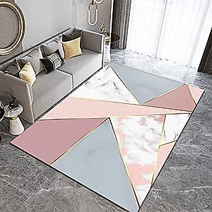 Pink White Grey Marble Texture Area Rug, Gradient Abstract Minimalist Decorative Carpet, Washable Portable Breathable Soft Comfortable for Bedroom Living Room Study Game Room6x8ft