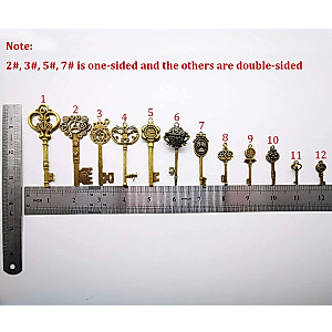 CHuangQi Vintage Skeleton Keys Set, Filigree Steampunk Keys, Antique Bronze Charms Pendants, Pack of 12 Different Style (Pack of 12)