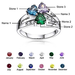 MissNaNa Personalized Mother Ring with 2 to 8 Birthstones & Names Family Ring Custom Anniversary Rings for Women Mother Grandma Mother's Day (3 Names)