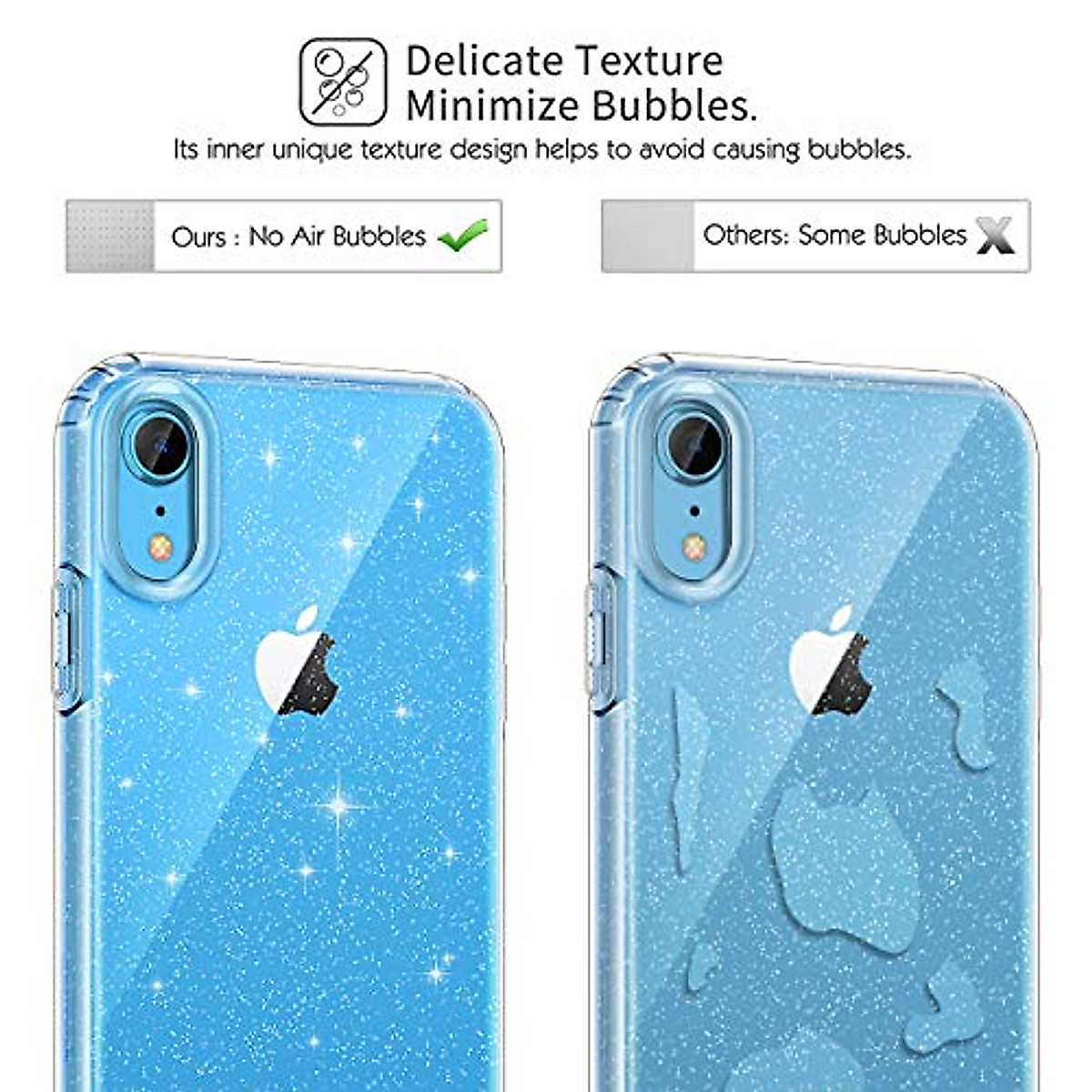 Lamcase for iPhone XR Case, Crystal Clear Bling Sparkly Glitter Shiny Soft Flexible TPU Slim Fit Drop Protection Rugged Shockproof Cover Case for Apple iPhone XR 6.1 inch (2018), Clear Glitter