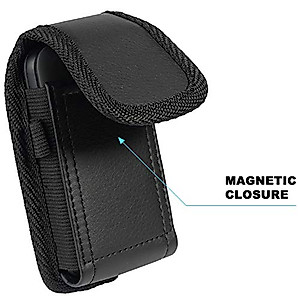 Flip Phone Case, Nakedcellphone Black Vegan Leather Vertical Pouch [with Belt Loop, Metal Clip, Magnetic Closure] for Alcatel Go Flip V, MyFlip, TCL Flip Pro Classic, Cingular Flip 4, Nokia 2720 2760