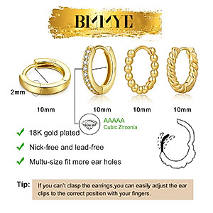 BMMYE Small Gold Huggie Hoop Earrings for Women 4 Pairs Cartilage Mini Gold Hoops Tiny Gold Earrings Set for Multiple Piercing Hypoallergenic 10mm