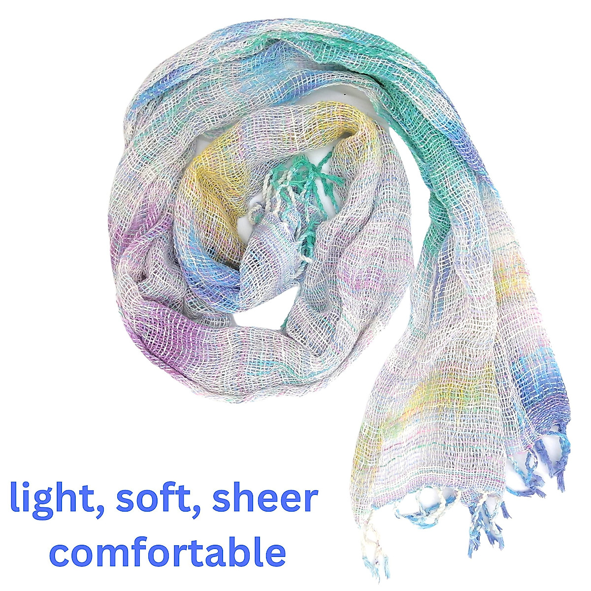 Cotton Scarf for Spring, Color Shade Scarves for Women, Colorful Wrap Shawl, Soft Swimwear Cover, Handmade Knitted Scarfs (Indigo)