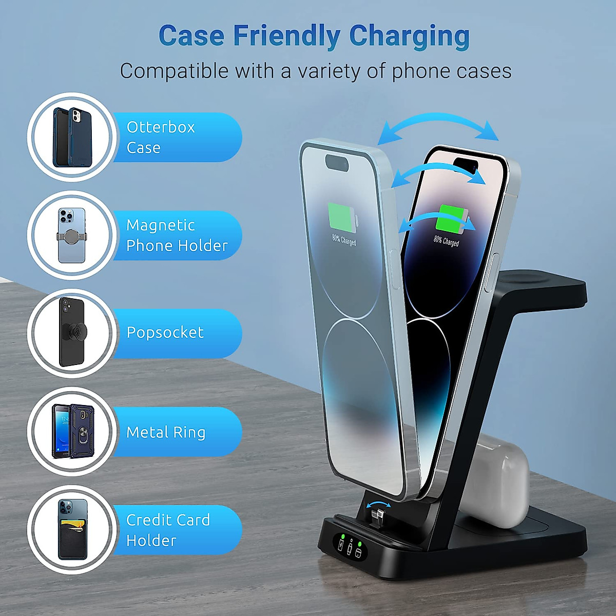 Charger Station for Apple Multiple Devices,3 in 1 Wireless Charging Station Dock Stand for Apple Watch 8 7 6 SE 5 4 3 2 iPhone Fast Charger for iPhone 14 13 12 11 Pro X XS 8 Plus & Airpods