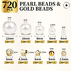 LEOBRO Pearl Beads for Bracelets, 720PCS Bracelet Making Kit for Adult, Friendship Bracelet Kits, Bracelet Bead Kits, Small Pearl Beads and Gold Beads Beading Kit for Bracelets, Jewelry Making Kit