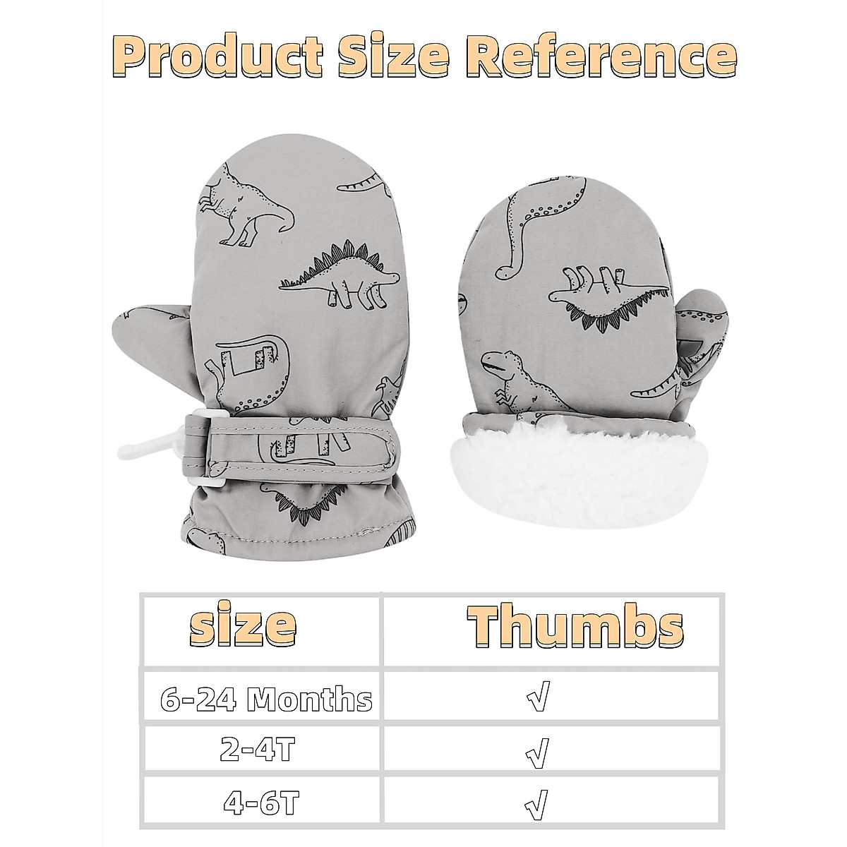 Slivery Color Toddler Mittens Kids Winter Warm Gloves Lined Fleece Gloves Waterproof Snow Baby Mitten for Boys Grey Dinosaur 2-4T