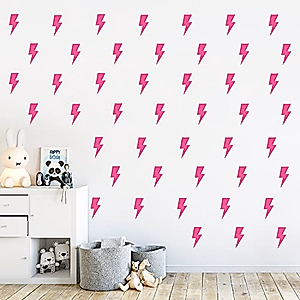 A1diee Set of 96 Lightning Bolt Wall Decal Preppy Pink Room Decor Aesthetic Vinyl Peel and Stick Thunder Wall Stickers for College Students Girls Pink Dorm Bedroom Living Room Nursery Decorations